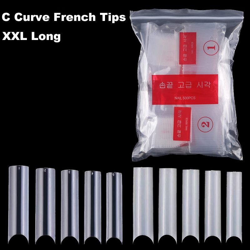 500PCS Artificial Super Long C Curve French Nail Tips In Bag ...
