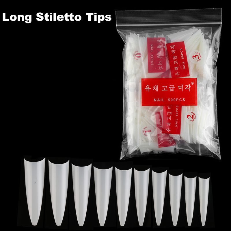 500PCS Artificial Long French Stiletto Nail tips In Bag ...