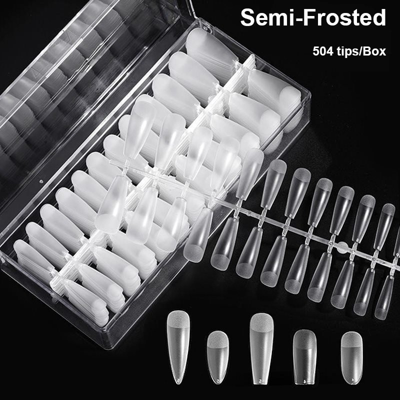 504PCS 6styles Ultra Thin Crease-Free Semi-Frosted Nail Tips With Box ...