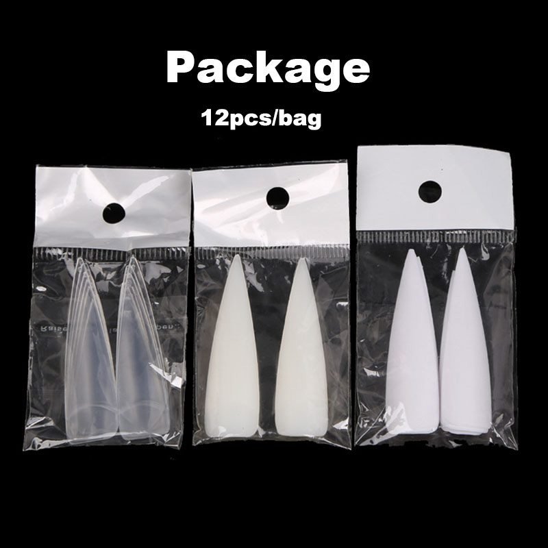 12PCS False Stiletto Half Cover Sharp Salon Nail Art Tips In Bag ...