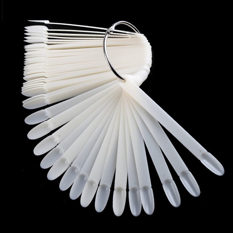 50PCS/Set Oval Nail Tips Fan Shaped Color Display Card Practice Sticks ...