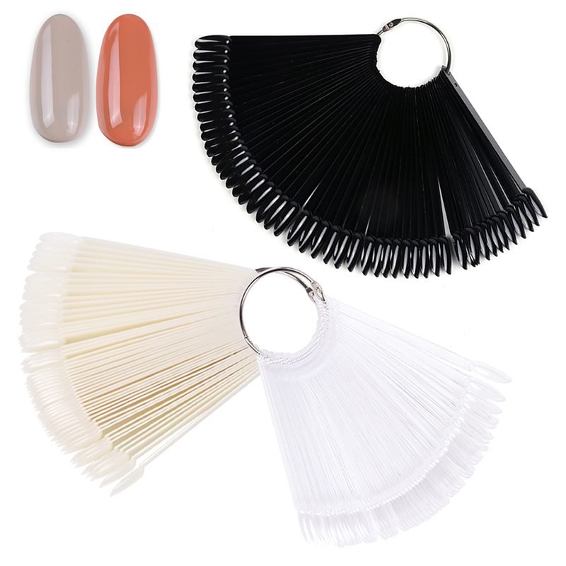 50PCS/Set Oval Nail Tips Fan Shaped Color Display Card Practice Sticks ...