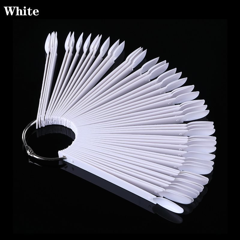 50PCS/Set Oval Nail Tips Fan Shaped Color Display Card Practice Sticks ...