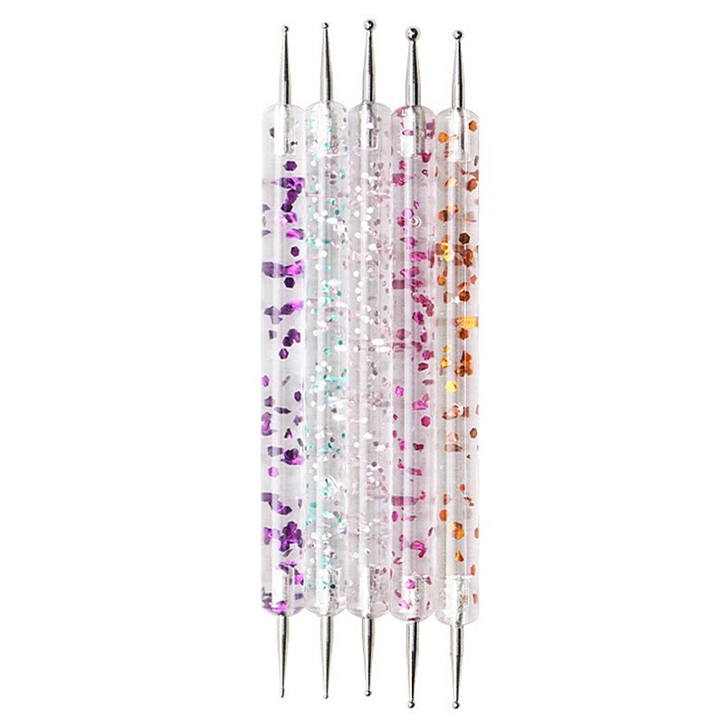 5pcs/set Glitter Chips Design Acrylic Handle 2 Way Marbleizing Dotting ...