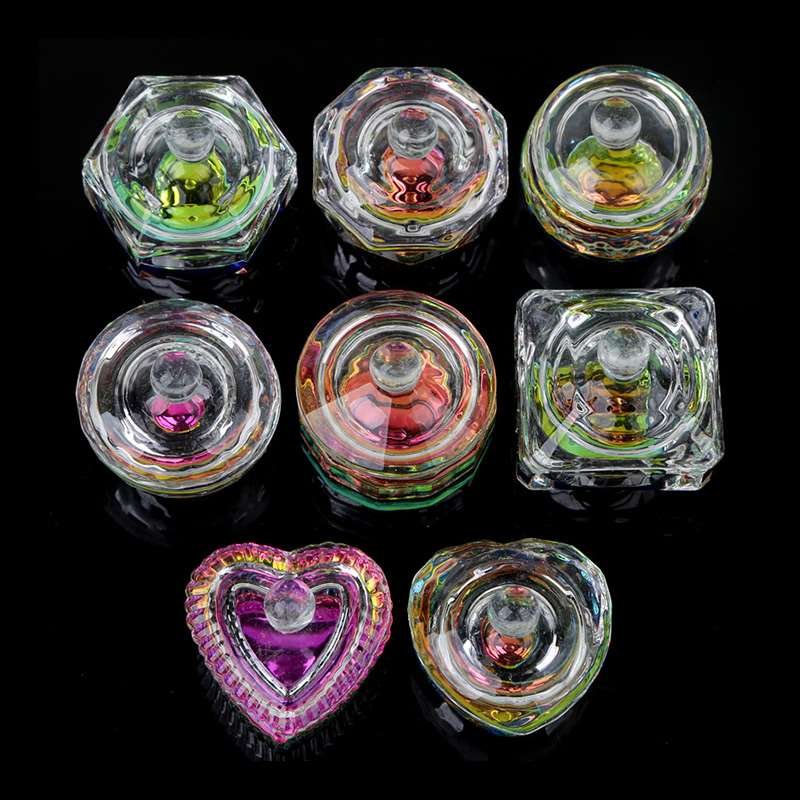Nail Art Rainbow Color Crystal Glass Acrylic Dappen Dish With Lid ...