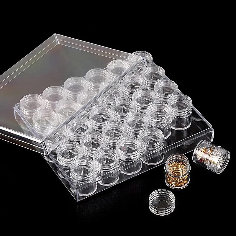 30 Jars Plastic Transparent Nail Art Rhinestone Storage Box Jewelry ...