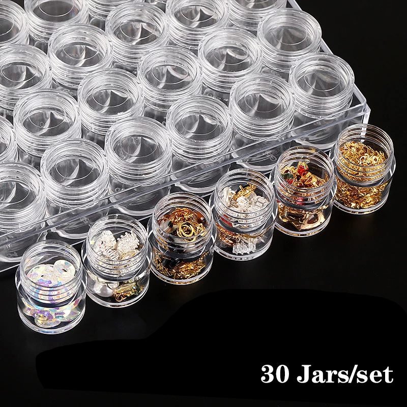 30 Jars Plastic Transparent Nail Art Rhinestone Storage Box Jewelry ...
