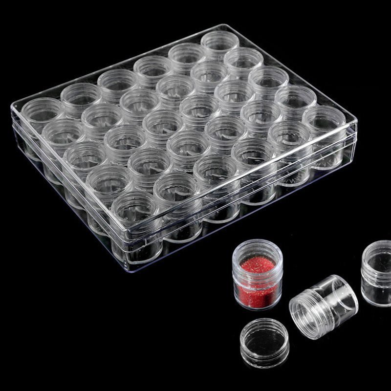 30 Jars Plastic Transparent Nail Art Rhinestone Storage Box Jewelry ...