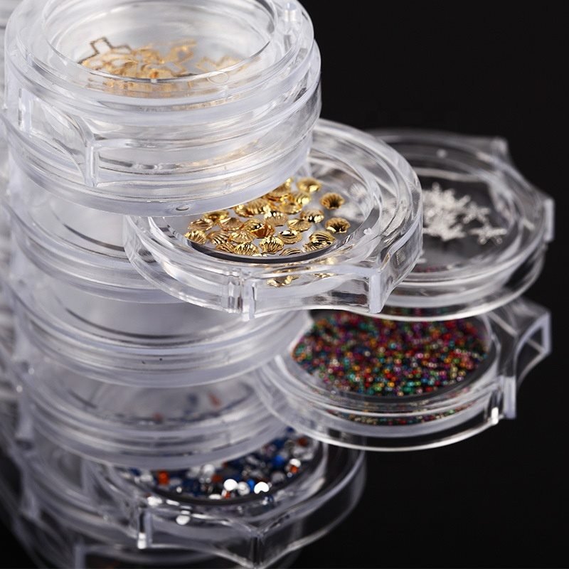 6 Layers 12 Pots Removable Plastic Nail Art Decoration Rhinestone ...