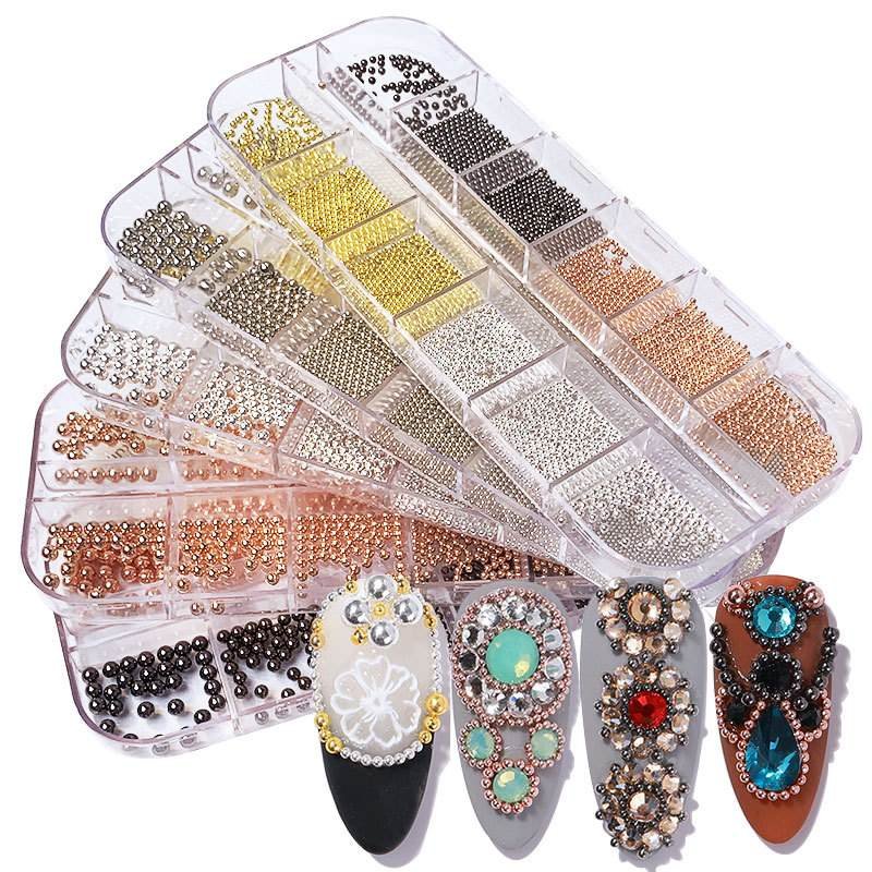 12Grids Metal Caviar Beads Multicolor Micro Beads For 3D Nail Art ...
