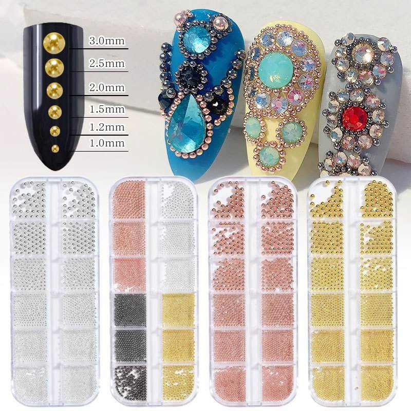 12Grids Metal Caviar Beads Multicolor Micro Beads For 3D Nail Art ...