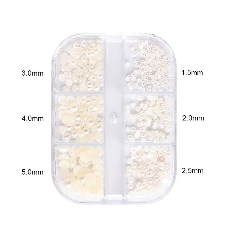 6Grids Mixed Sizes of Half Round Pearl For Nail Art Decoration ...