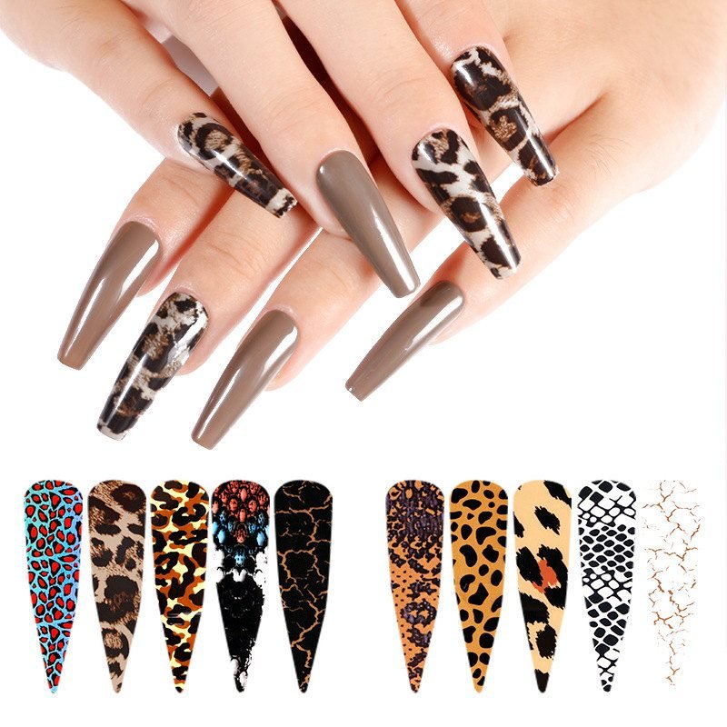 10 Rolls 100x4cm Snake Leopard Pattern Design Nail Transfer Foil Paper ...
