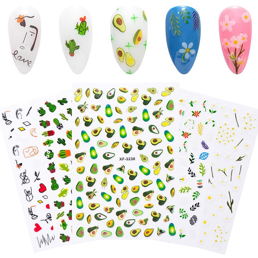 Super Thin Lifelike Self-adhesive 3D Nail Sticker Decal XF Series ...
